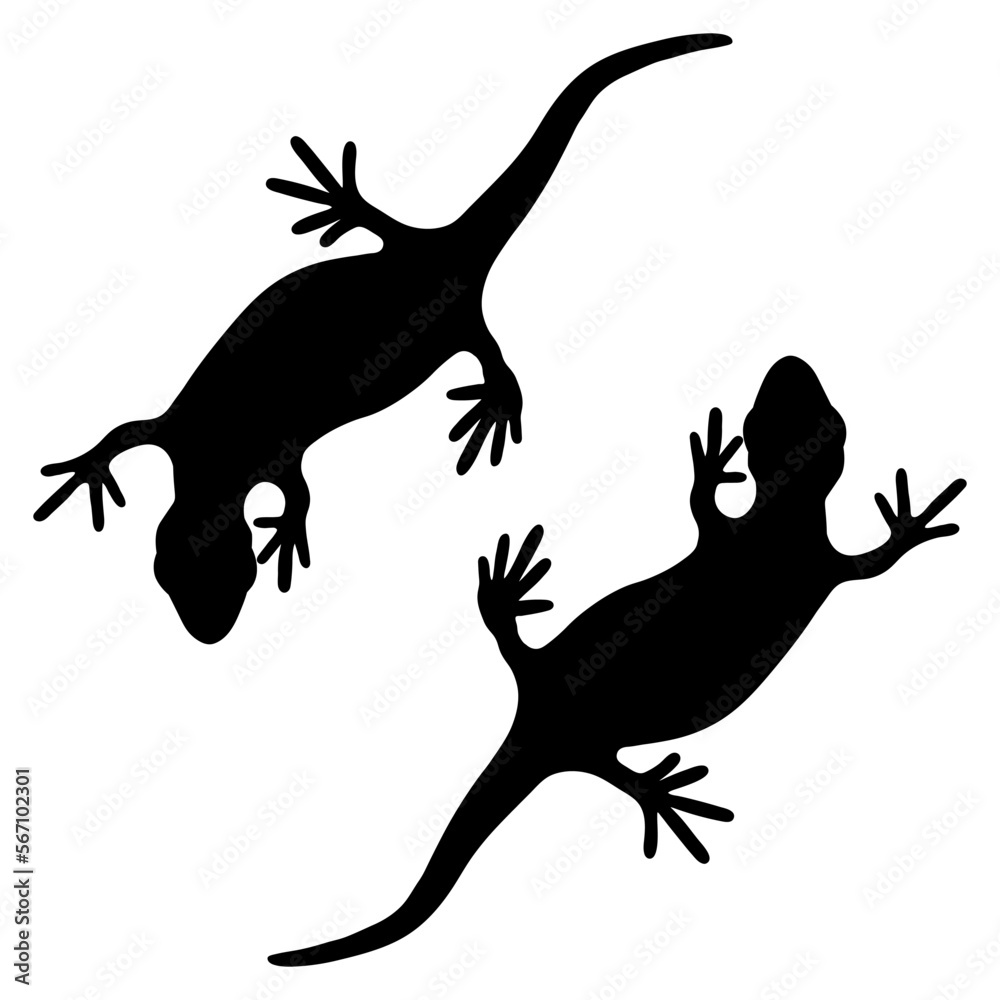 Set of lizards reptile gecko black silhouette vector illustration ...