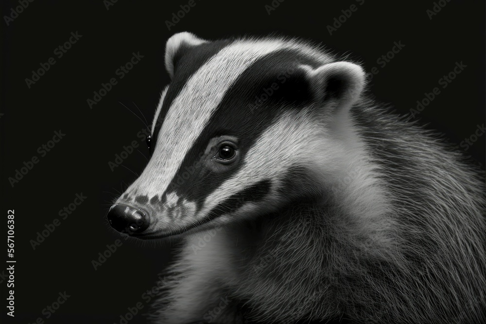 Cute badger black and white background. Generative AI Stock ...