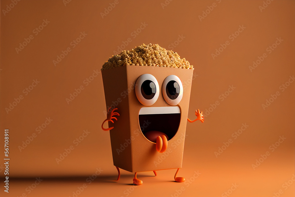 Popcorn snack Cartoon character, Smiling and cheering, Funny ...