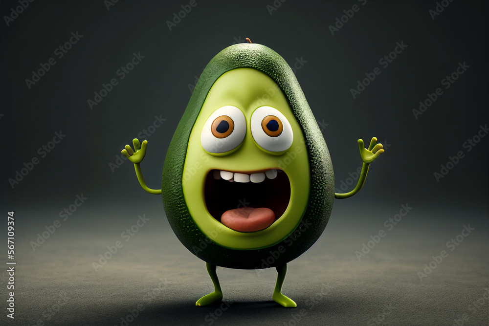 Cartoon character avocado food, Funny cheering and smiling, Generative ...