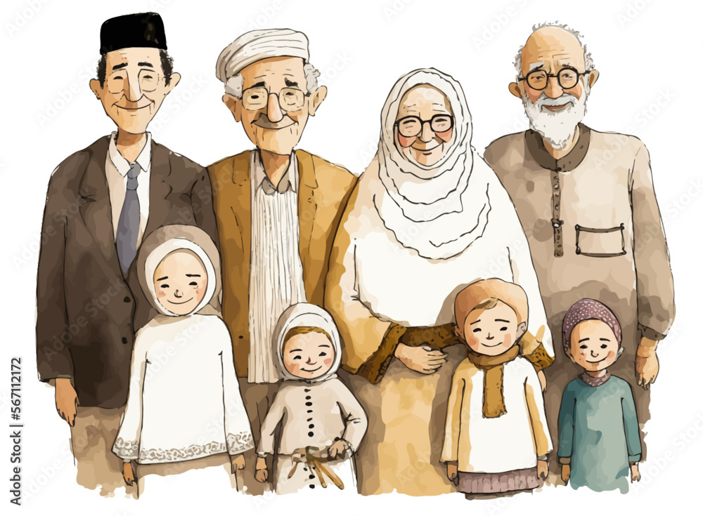 Vector illustration of a large Moroccan family, representing several ...