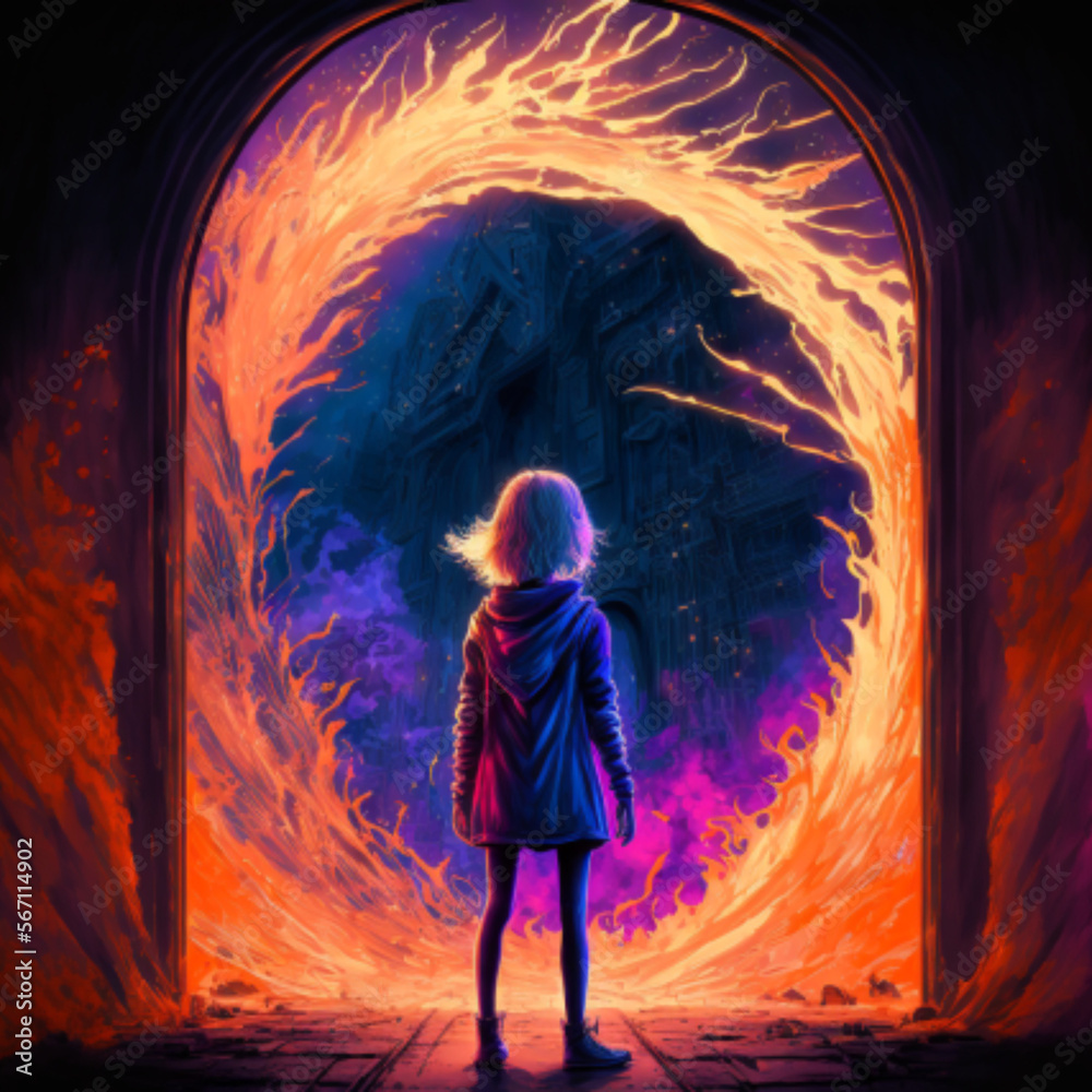 Young Girl Stood in Front of a Portal to Another Dimension Stock ...