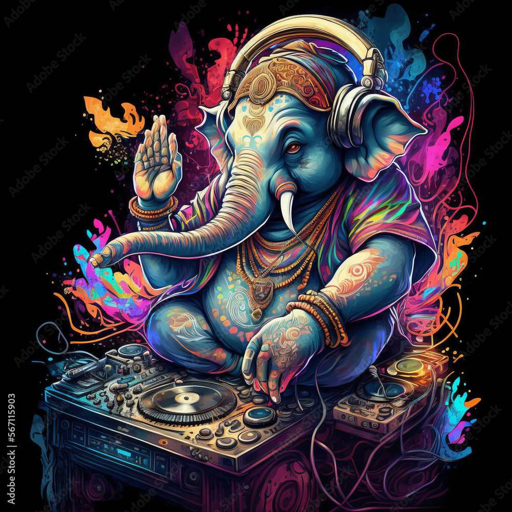 Generative AI. Colorful illustration in psychedelic art of the Hindu ...