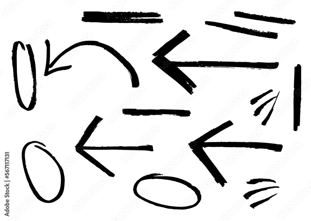 Arrows and scratches, straight lines made with marker pen, hand drawing ...