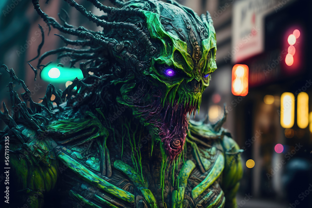 Tech demon made of slime with a giant armor made of ectoplasm on the ...