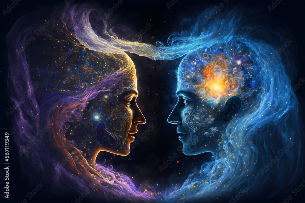 Two souls talking in the astral realm of the multiverse. Stars of the ...