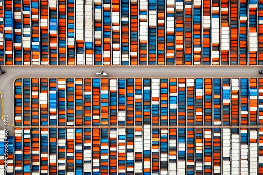 Aerial top down photo of industrial cargo container logistics terminal ...