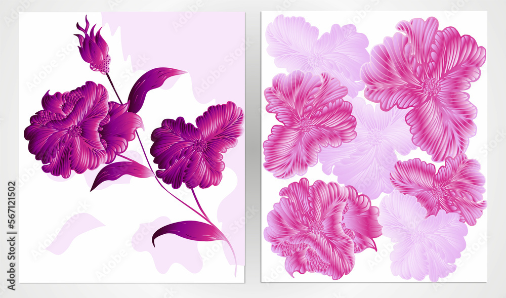 Stylized floral invitation, template with place for text. Hand-drawn ...