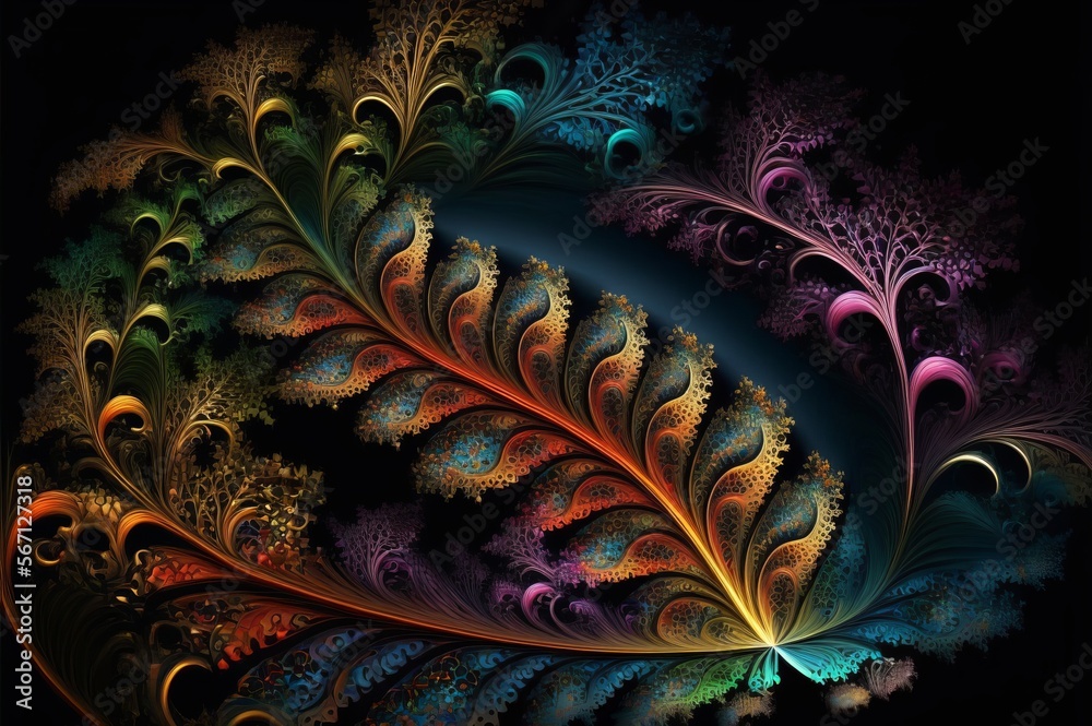 Fractal Art in bright colors on black background Stock Illustration ...
