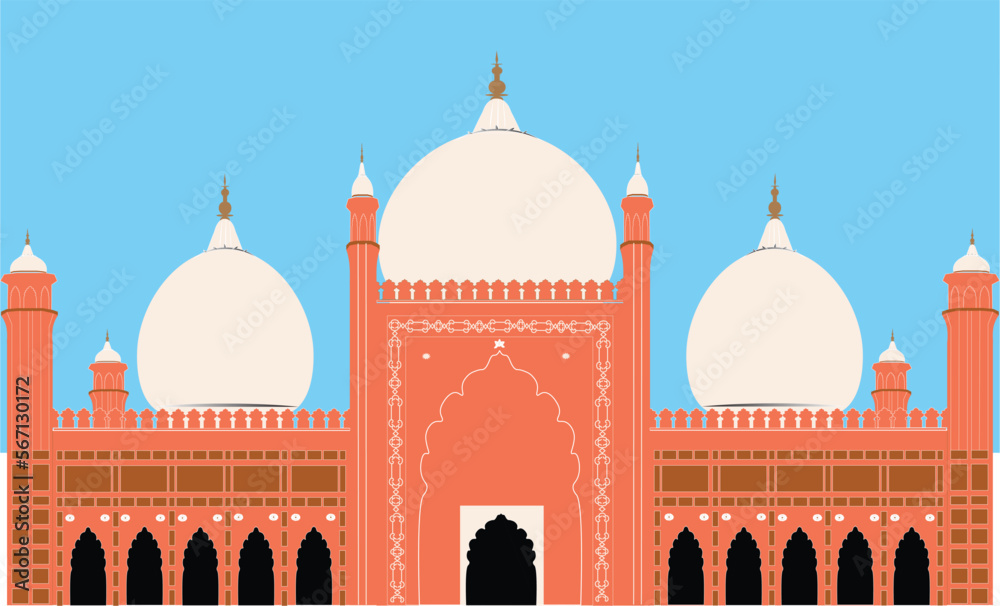 Badshahi Mosque in lahore ,Pakistan Vector Stock Vector | Adobe Stock