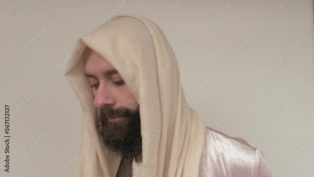 biblical scene, Jesus Christ, young pensive bearded man, guy 30 years ...