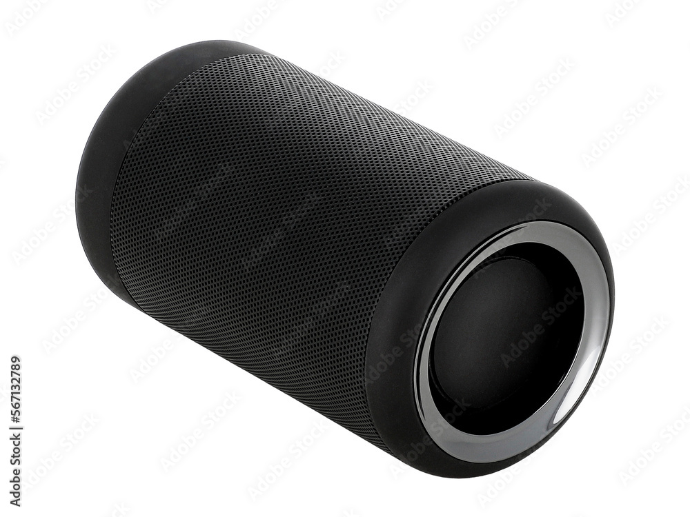Black bluetooth speaker isolated on white background. Portable speaker ...