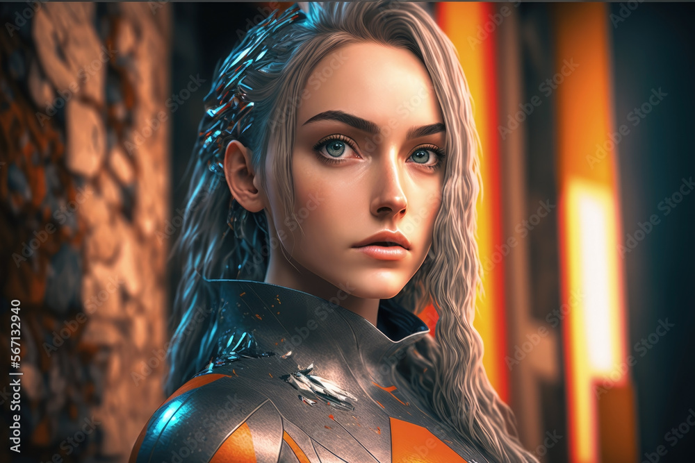 Beautiful girl-avatar for metaverse or cyberpunk in colorful futuristic ...