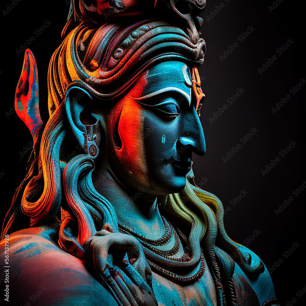 Colorful indian hindu God Shiva Shiv Shankar Mahadev Shankar Bholenath ...