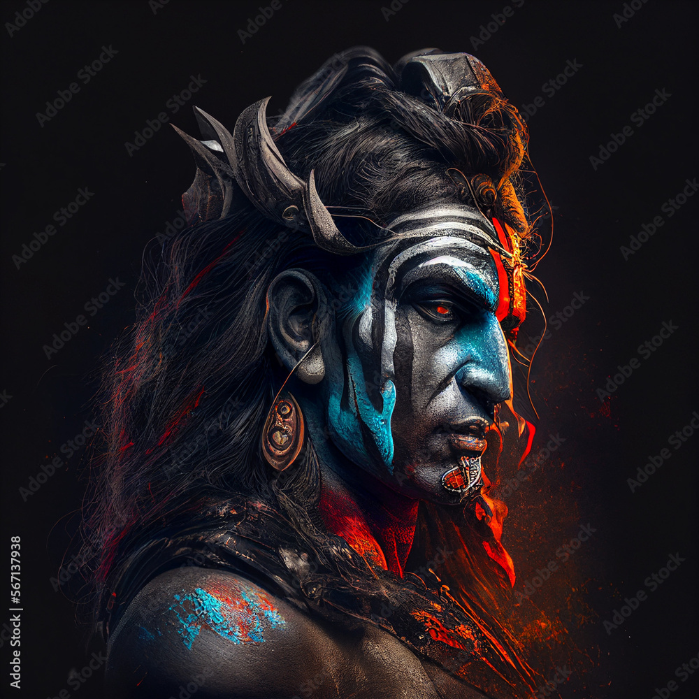 Colorful indian hindu God Shiva Shiv Shankar Mahadev Shankar Bholenath ...