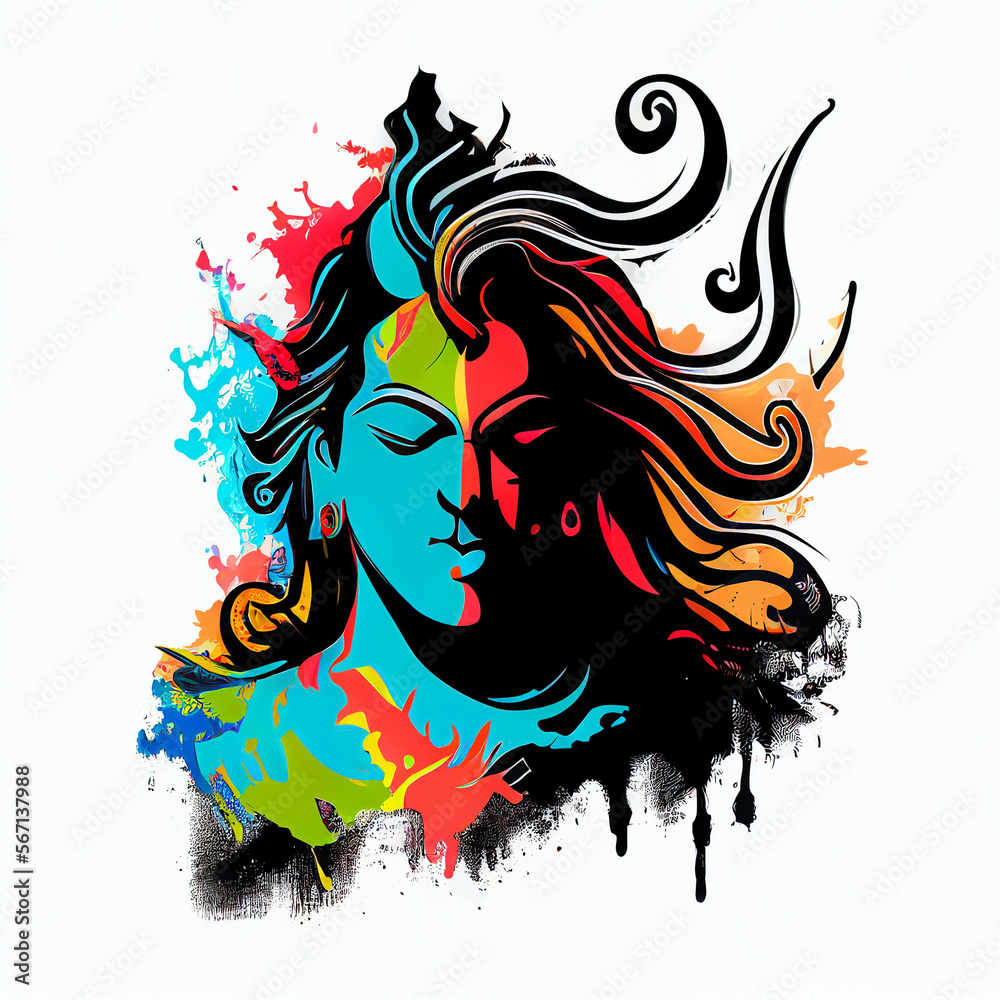Colorful indian hindu God Shiva Shiv Shankar Mahadev Shankar Bholenath ...