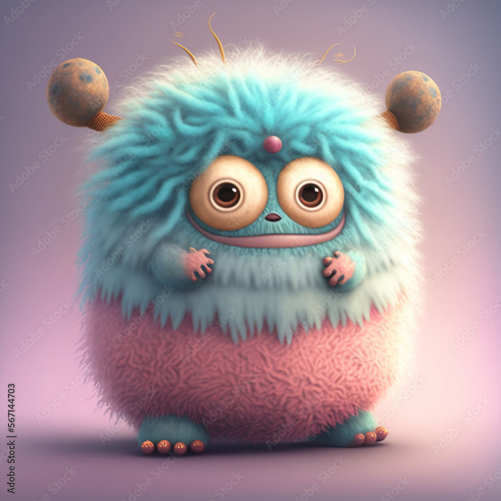 "Fuzzy Fun: A Cute Fluffy Monster Character" | Generative AI Artwork ...
