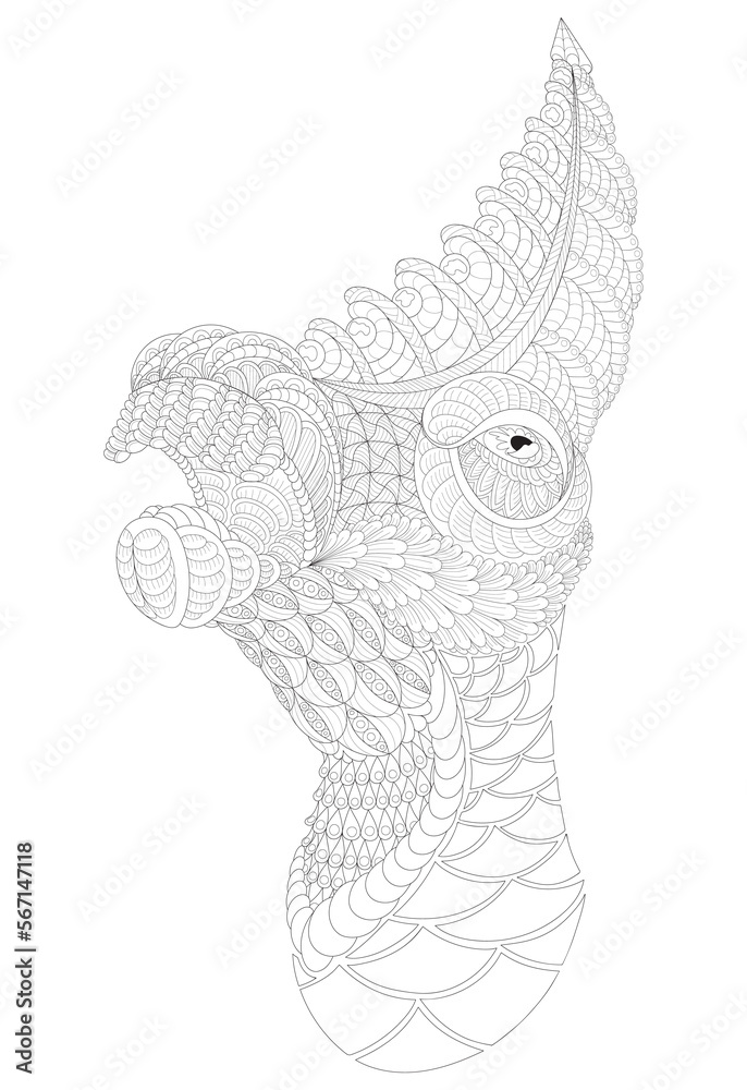 Black and white vector illustration of a dinosaur. Hand drawn in ...