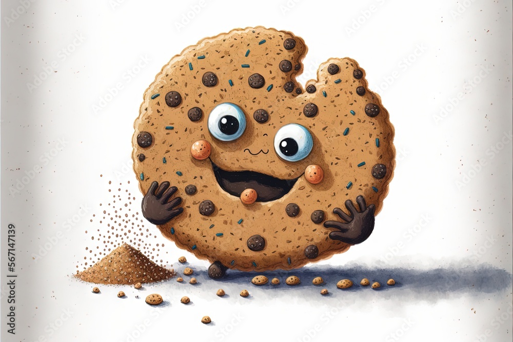 a cartoon cookie with eyes and hands reaching for a pile of cookies on ...