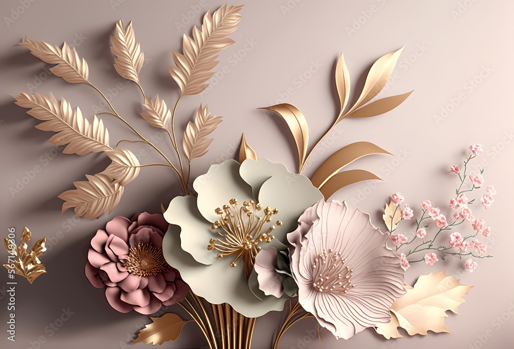 3D wallpaper for home interior classic decorations background Flowers ...