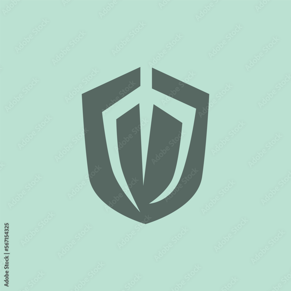 Simple shield logo with a trident. Logo for company, brand, sports ...