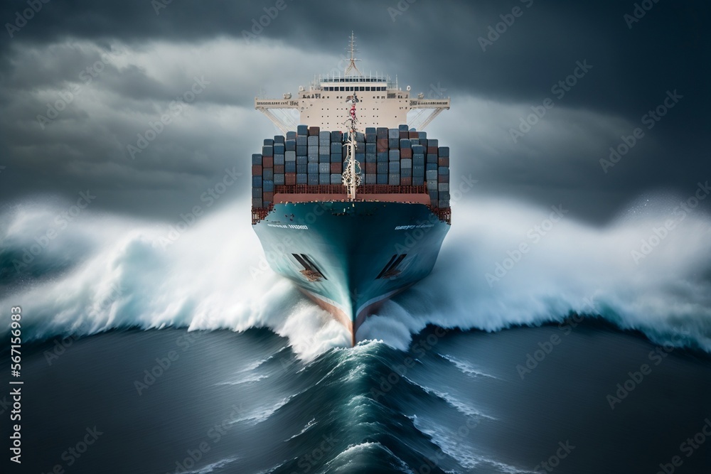 Cargo Transporting Ship on Ocean Sea Water Front View Photo Wallpaper ...