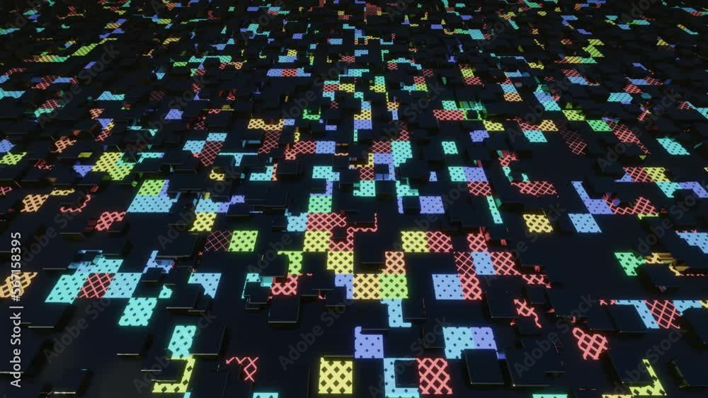 Hi tech pattern on plane surface, neon glow, complex elements and ...
