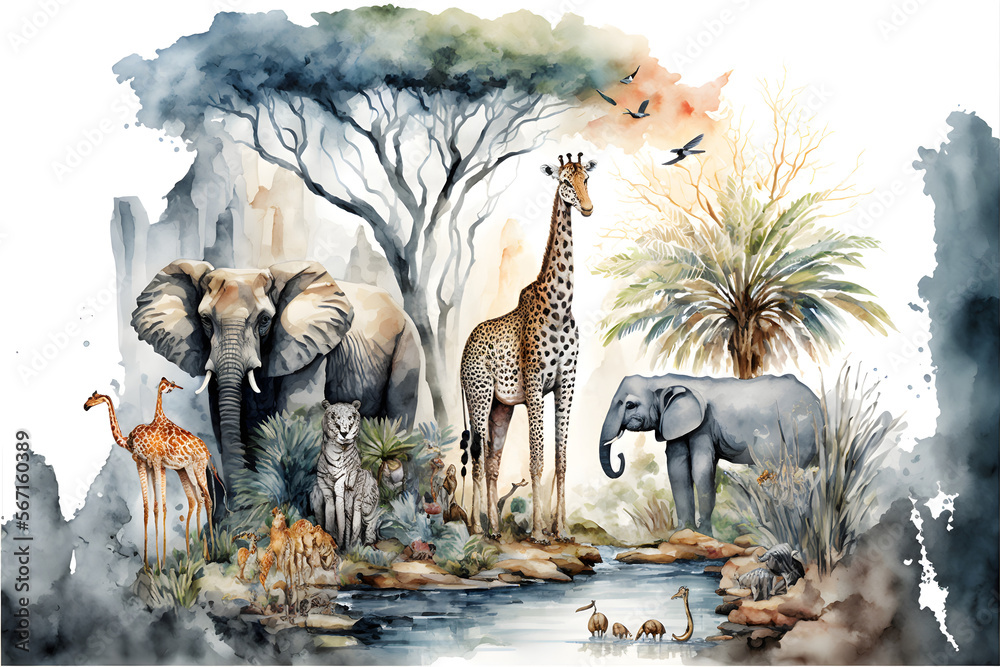 African Safari Landscape Painting