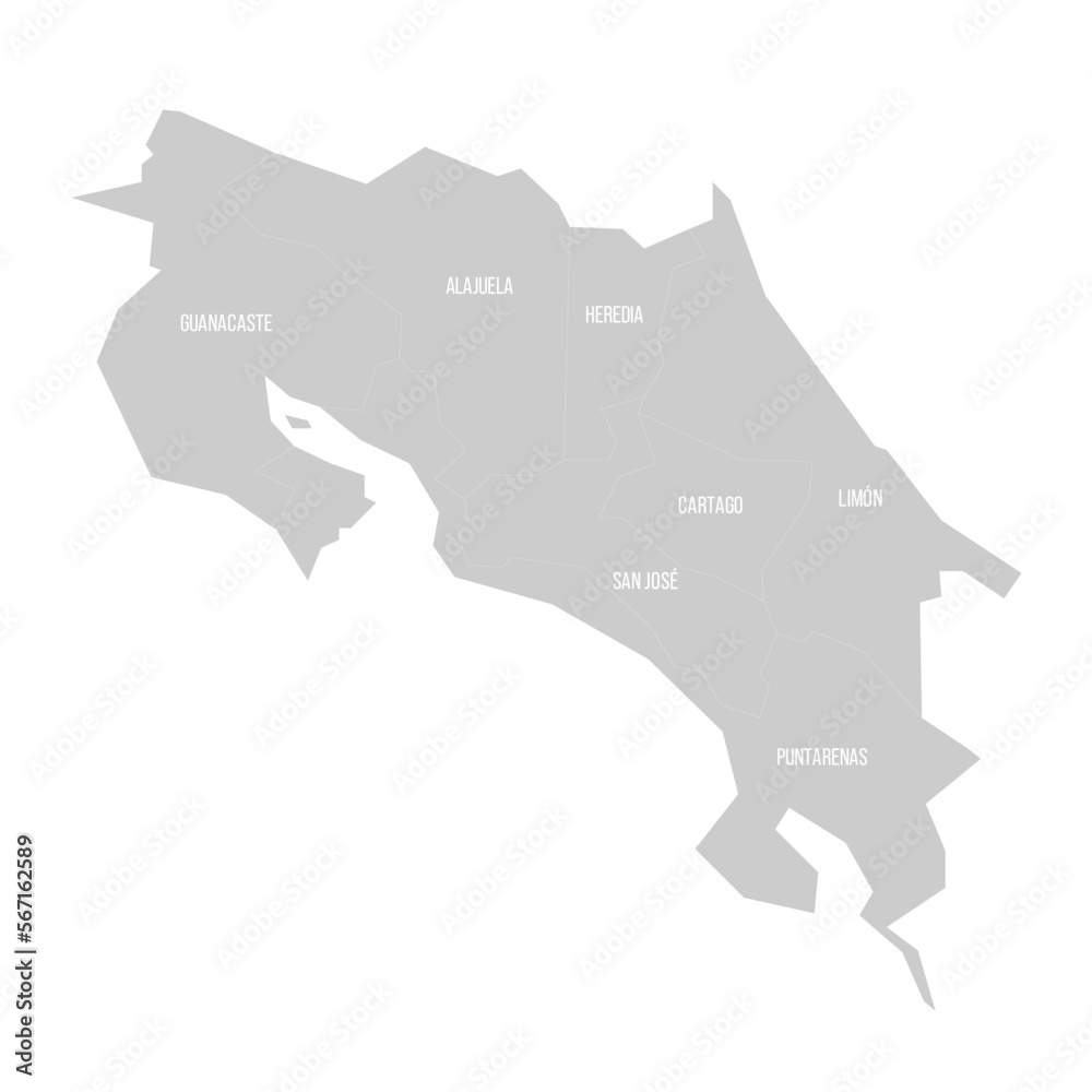Costa Rica political map of administrative divisions Stock Vector ...
