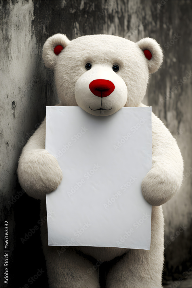 Teddy Bear Holding A White Blank Pluck Card Teddy Bear Mock Up Red Nose Teddy Bear Red Nose
