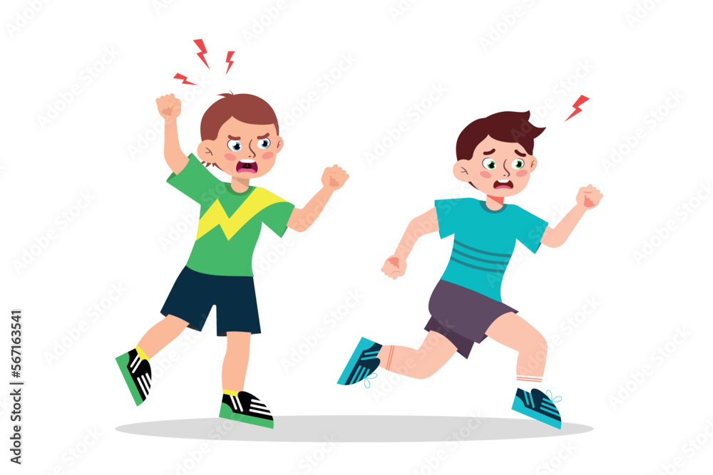 Vector illustration of children fighting. Cartoon scene of angry boy ...