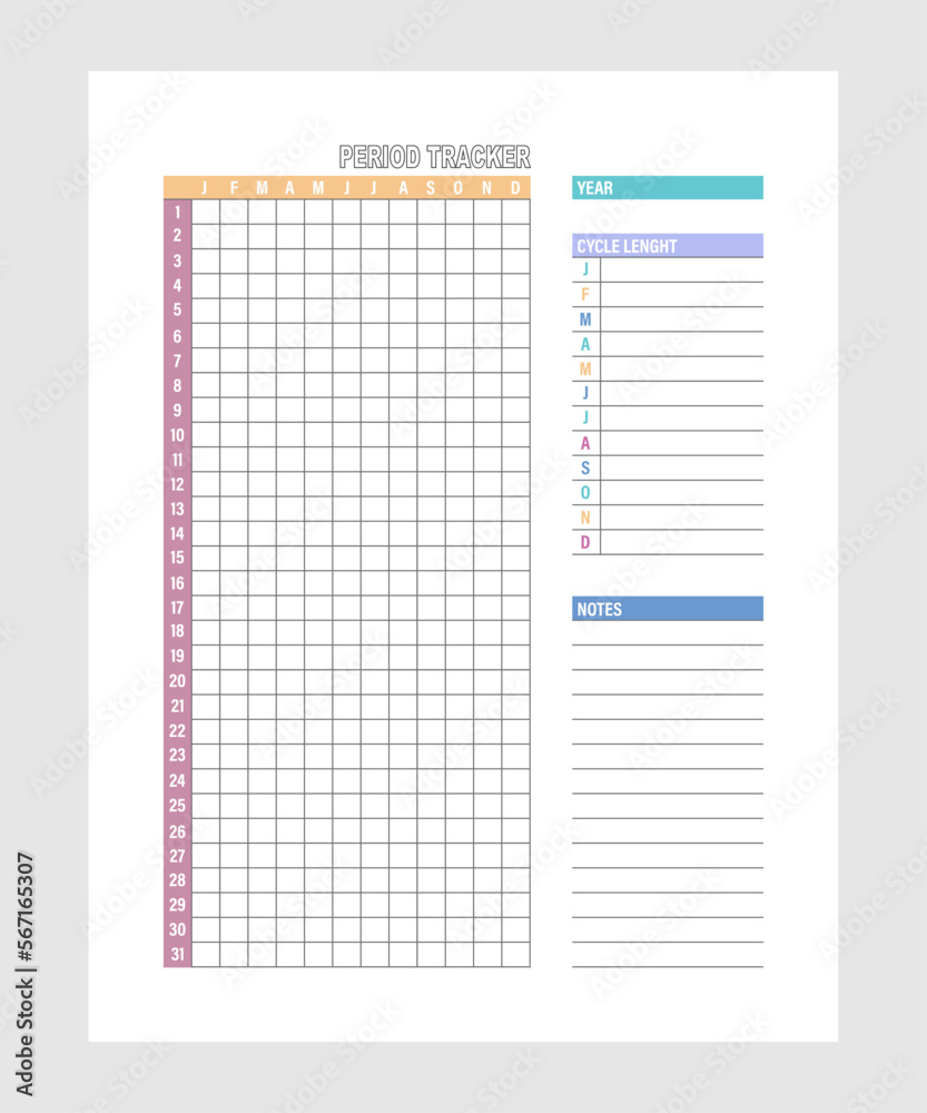Vector Period Tracker, Menstrual Cycle Calendar Template, Period ...