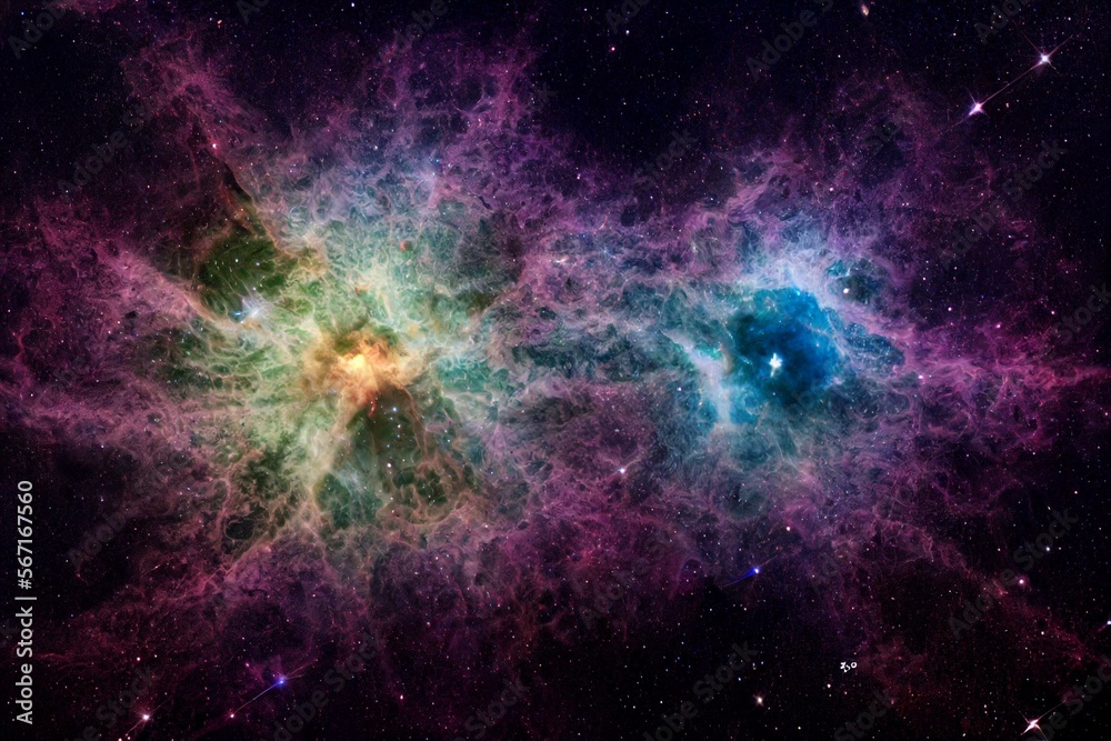 Tarantula Nebula, 30 Doradus, NGC 2070, Star forming region in the deep space. Gas accumulation ...