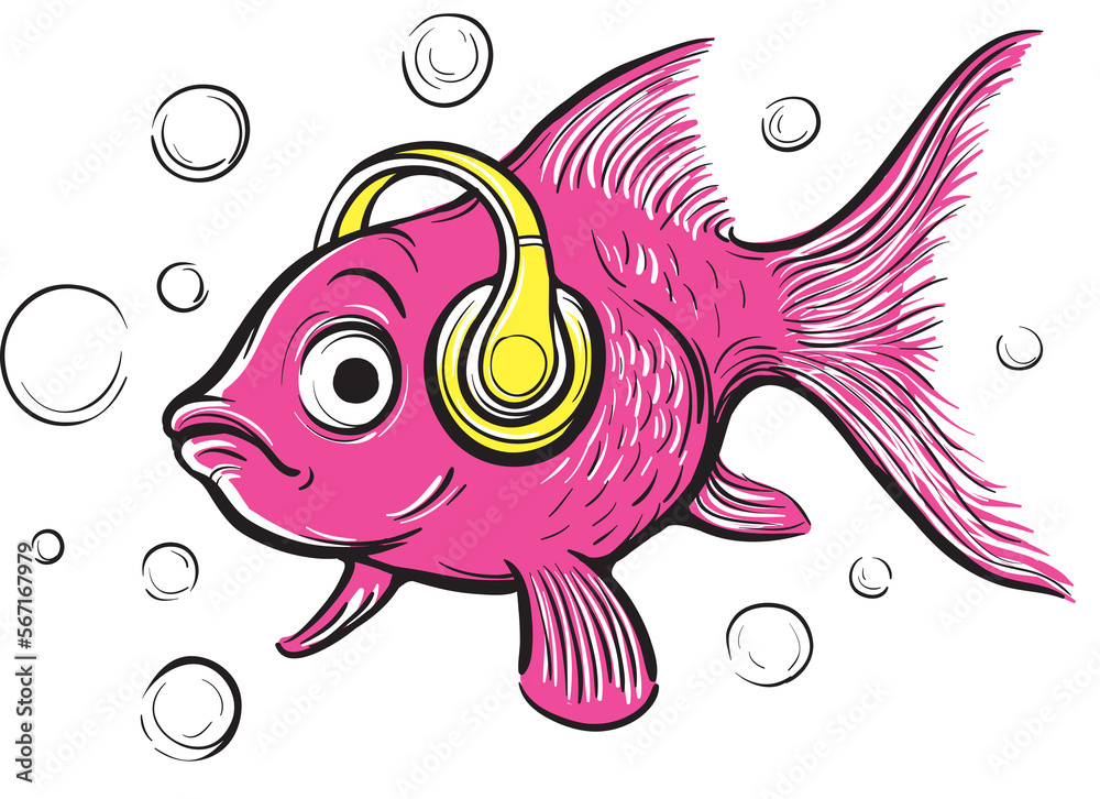 goldfish music fan with headphones - PNG image with transparent ...