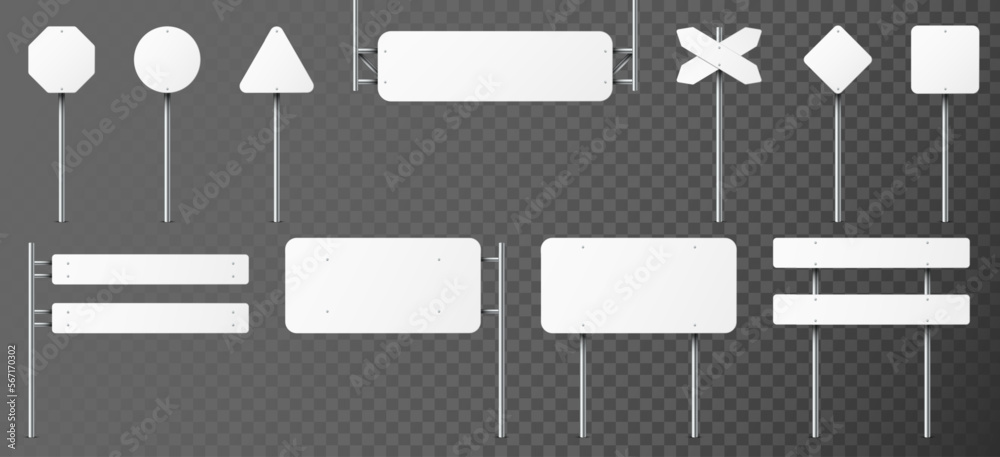 Realistic white traffic signs set isolated on transparent background ...