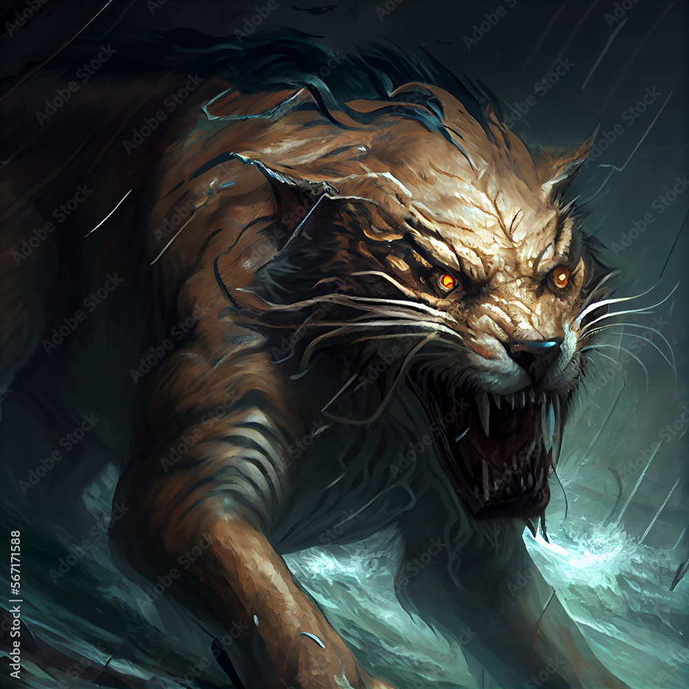 Eldritch horror tiger monster Stock Illustration | Adobe Stock