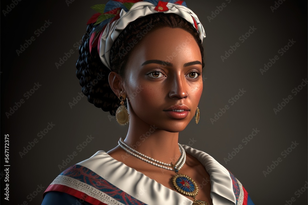 Beautiful female from Domincan Republic in traditional clothes, created ...