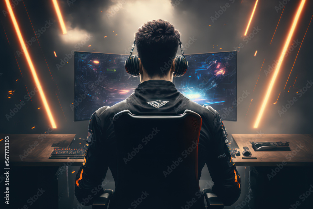 Esport player, gamer competition on game room, computer concept art ...