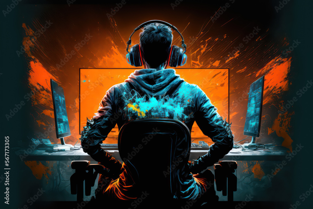 Esport player, gamer competition on game room, computer concept art ...