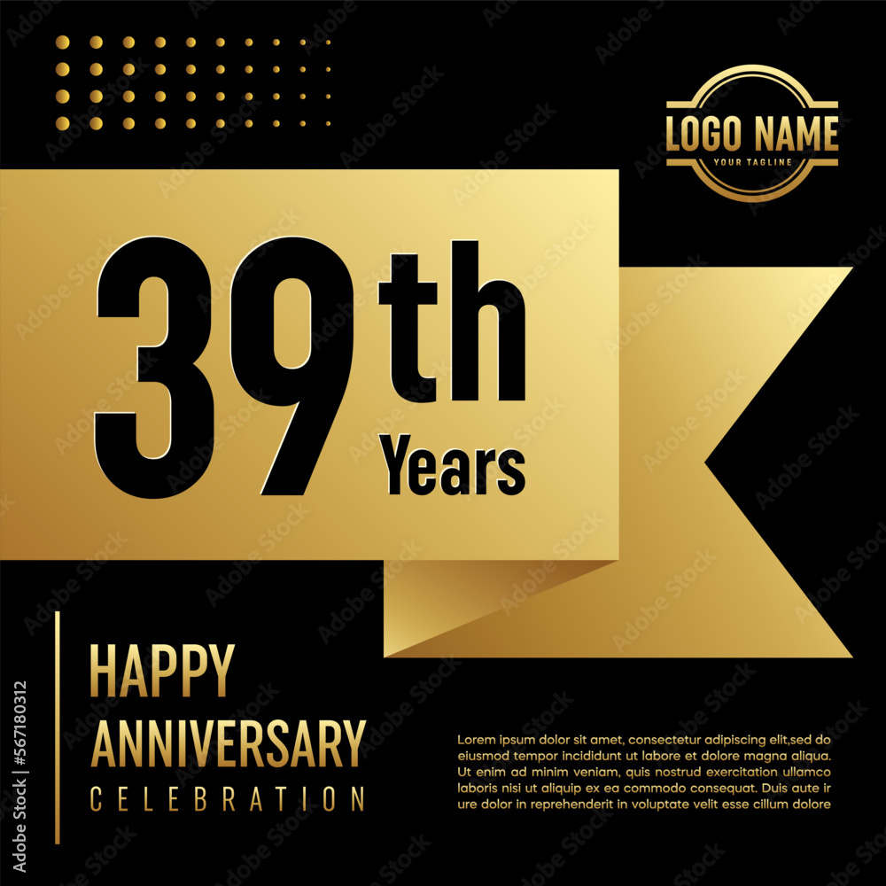 39th Anniversary template design concept with golden ribbon for ...