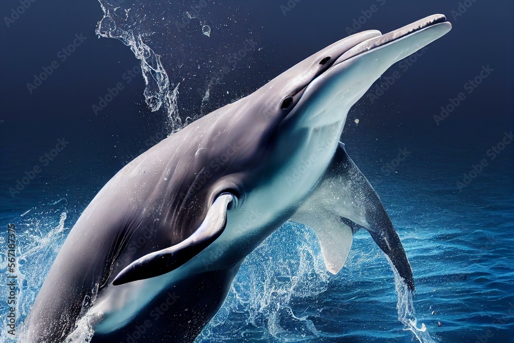 Dolphin jumping out of the ocean waves - generative AI image of a ...