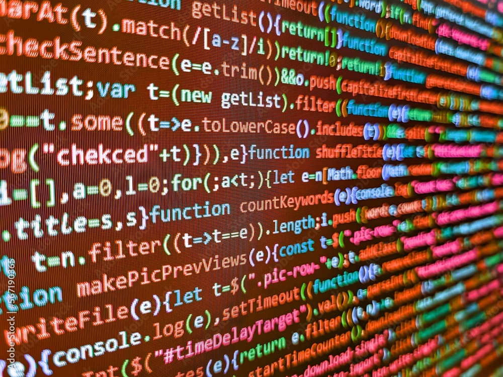 Data encryption security code on a computer display. Matrix byte of binary data rian code ...