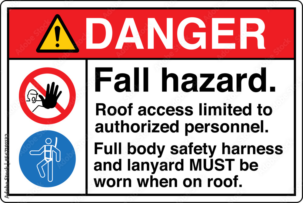 Safety Sign Marking Label Symbol Pictogram Danger Fall hazard Roof ...