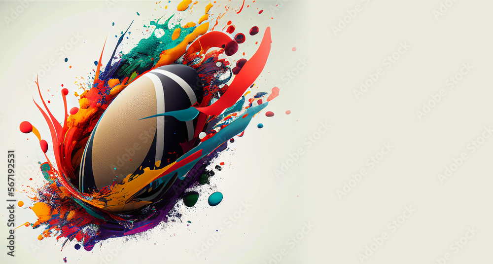 Rugby ball colorful splash on white illustration sport horizontal ...
