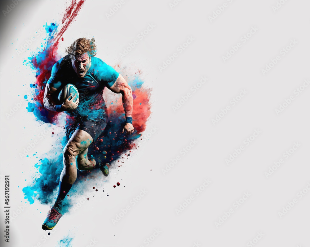 Rugby sport player colorful splash horizontal banner on white ...