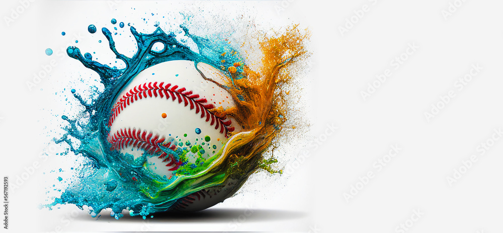 Baseball ball colorful splash on white illustration sport banner with ...