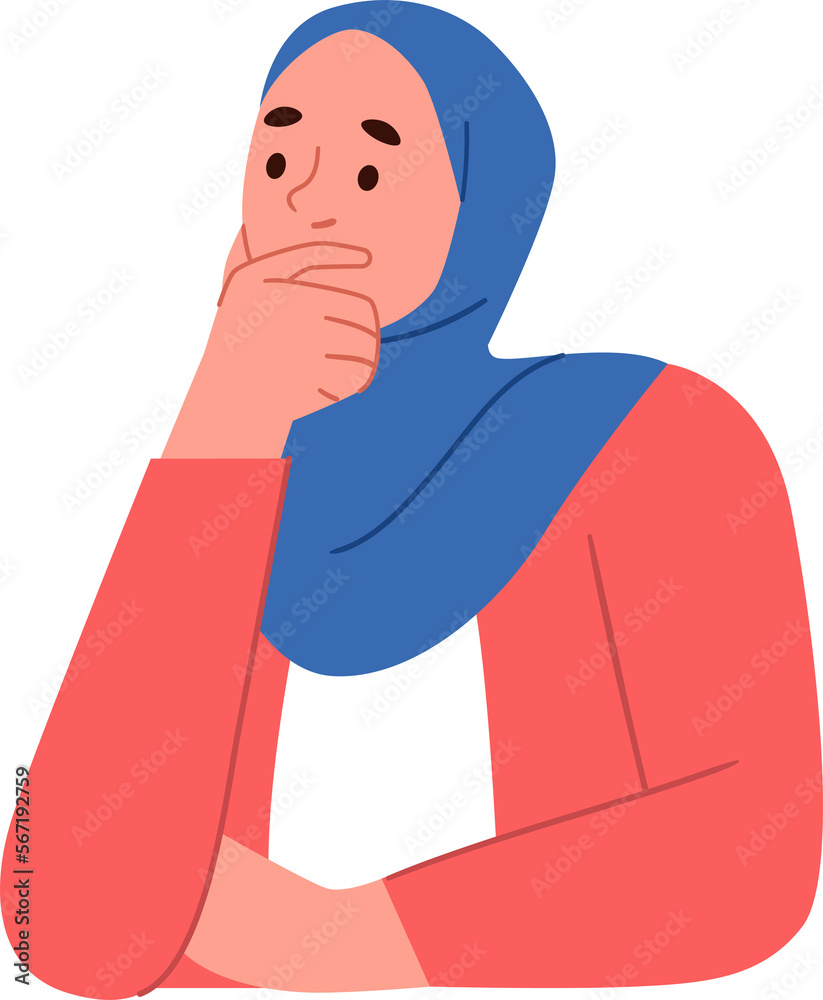 vector illustration of a Muslim woman character with a serious face and ...