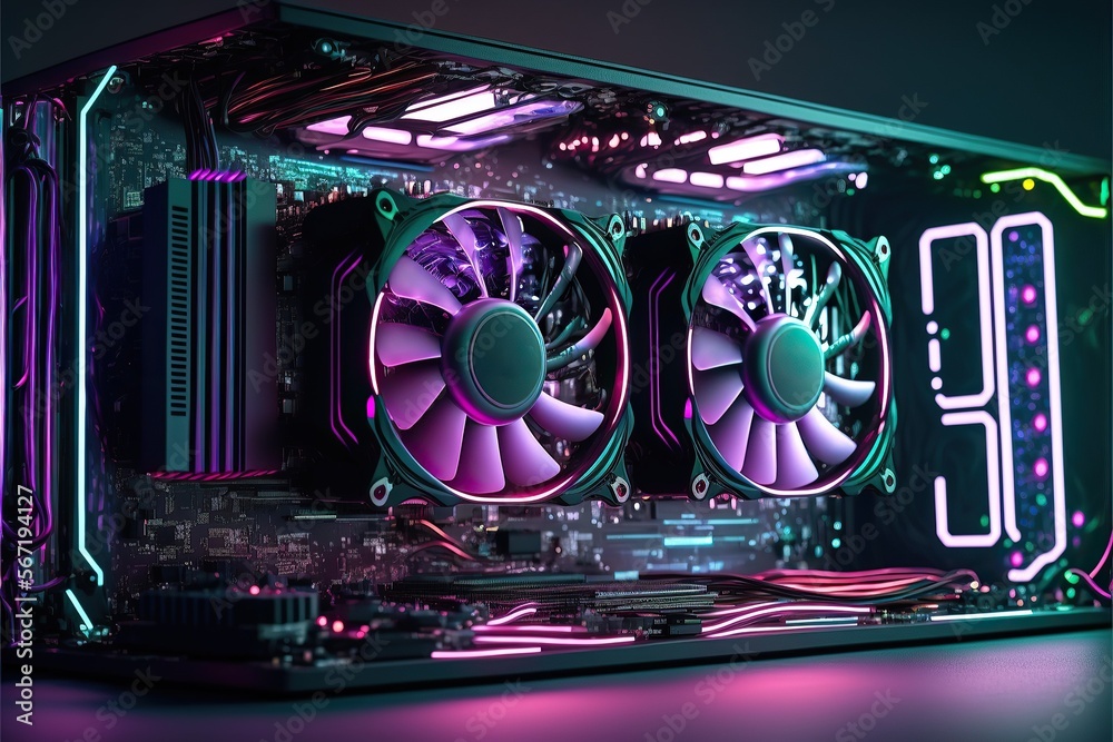 Abstract Electronic Mounting a modern gaming graphic card computer ...