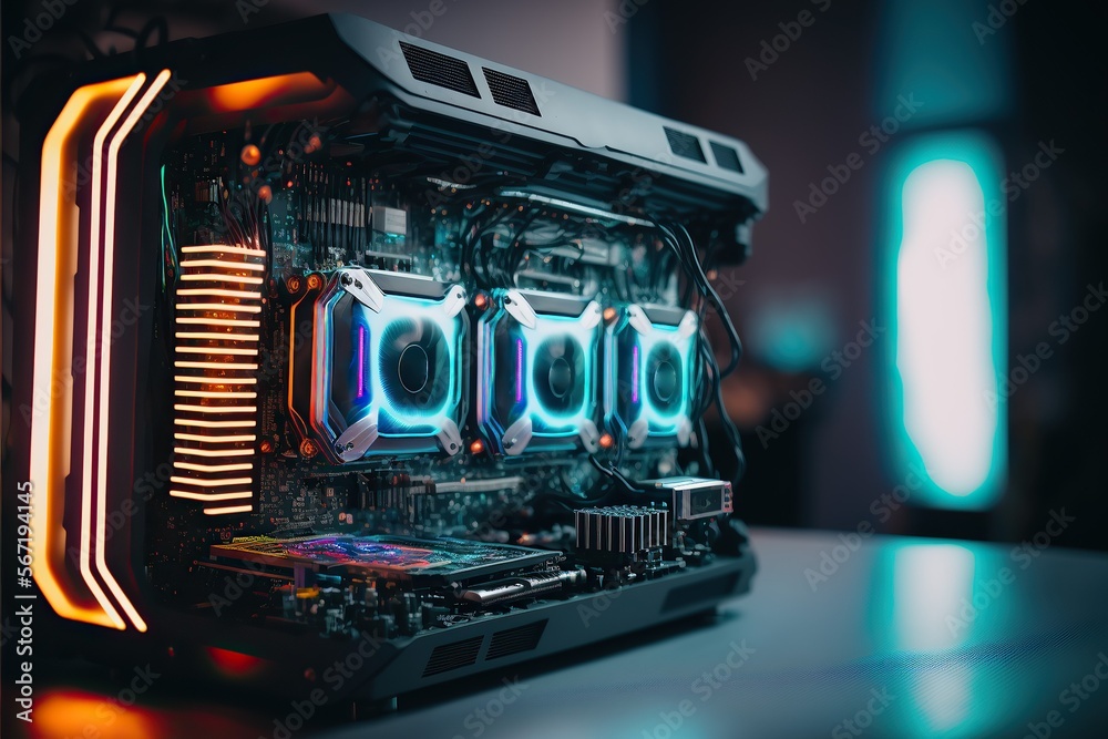 Abstract Electronic Mounting a modern gaming graphic card computer ...