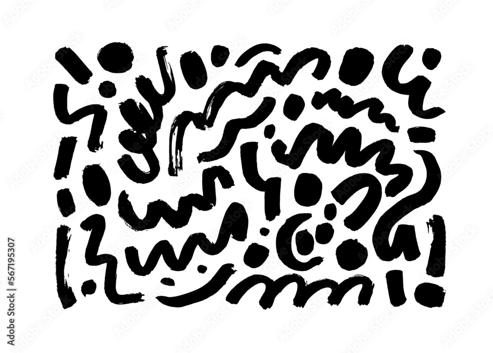 Line doodles with blobs isolated on white background. Hand drawn curved ...